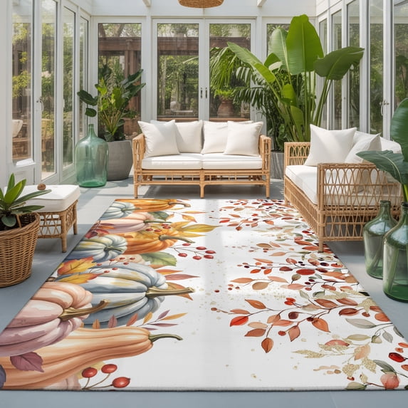 Area Rug 4x6ft, Fall Pumpkin Plant Washable Rugs for Living Room ...