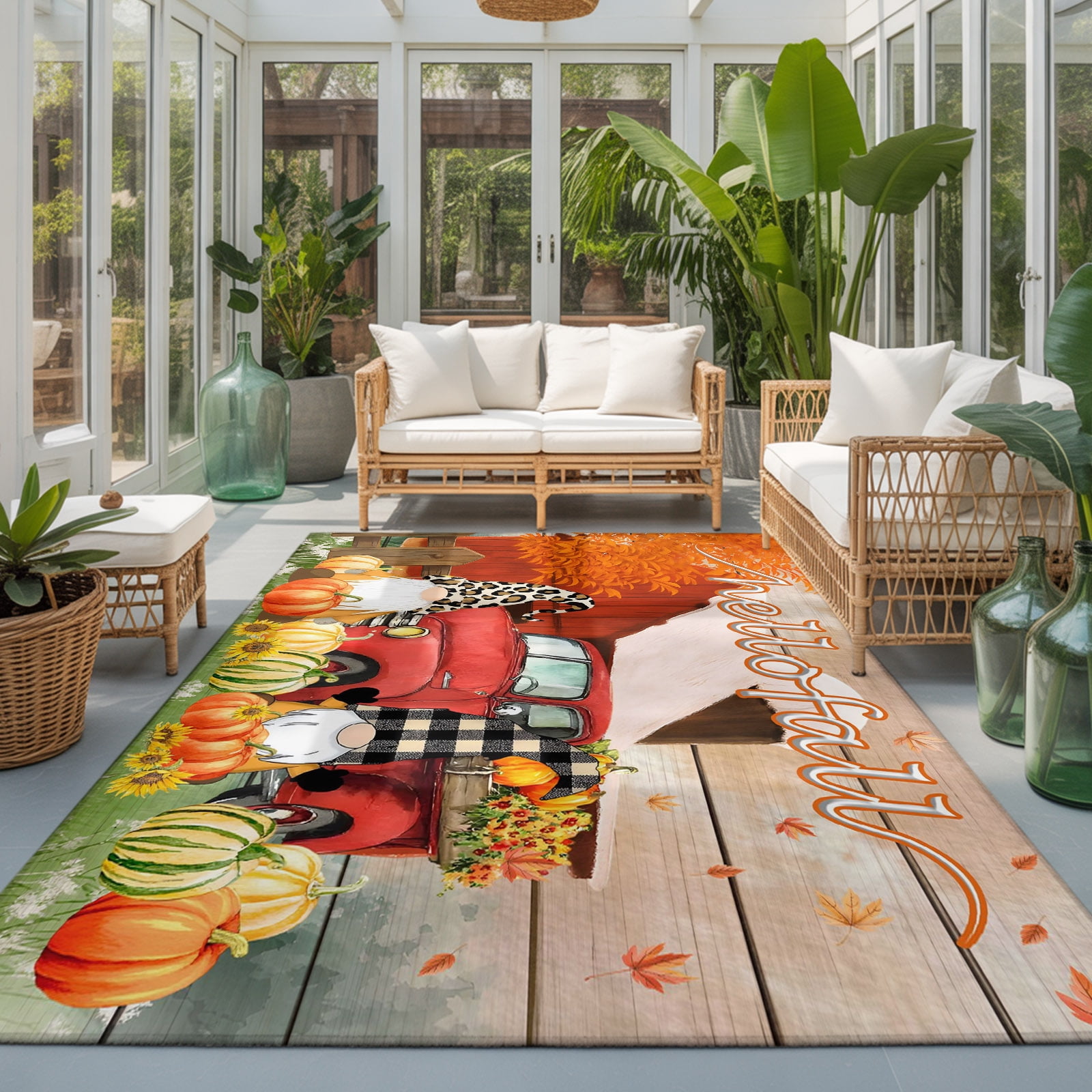 Area Rug 4x6ft, Fall Pumpkin Thanksgiving Maple Leaf Washable Rugs for ...