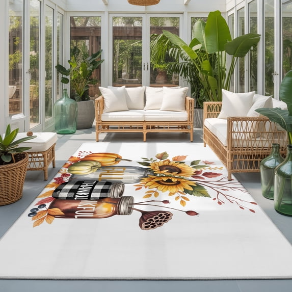 Area Rug 4x6ft, Fall Sunflower Pumpkin Leaf Washable Rugs for Living ...