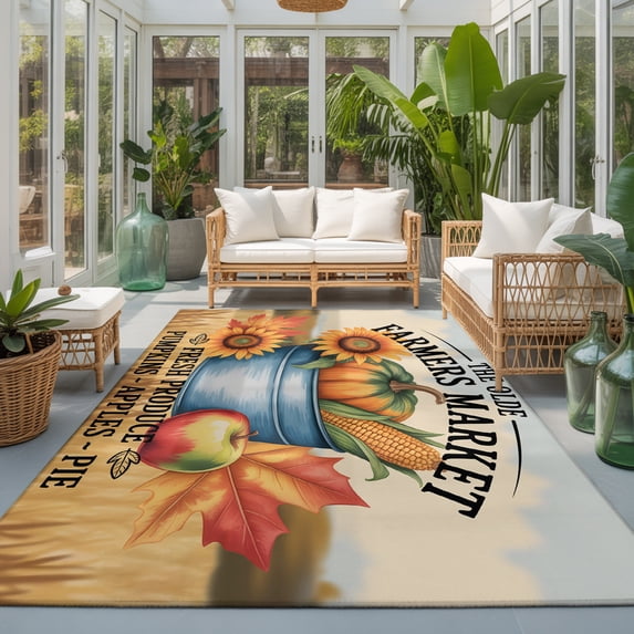 Area Rug 4x6ft, Fall Thanksgiving Pumpkin Sunflower Washable Rugs for ...