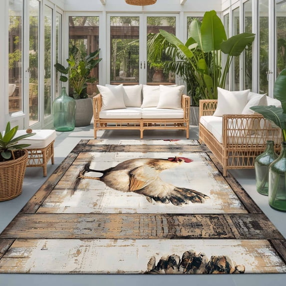 Area Rug 4x6ft, Farmhouse Chicken Wood Board Washable Rugs for Living ...