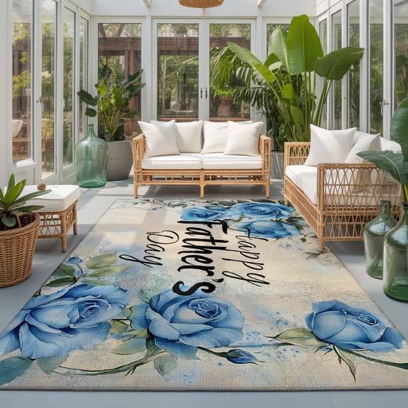 Area Rug 4x6ft, Father's Day Watercolor Blue Rose Washable Rugs for ...