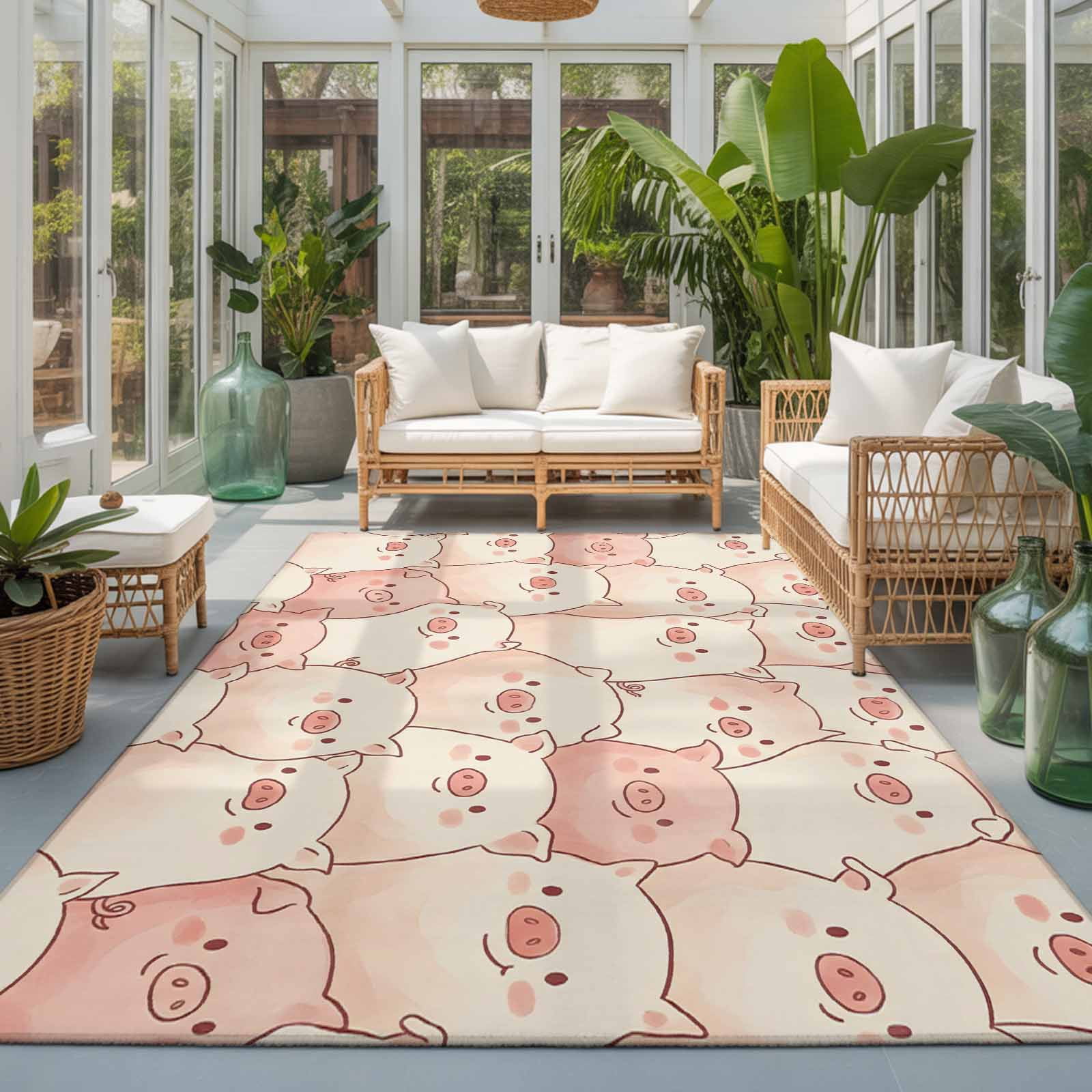 Area Rug 4x6ft, Funny Cute Pink Pig Washable Rugs for Living Room ...