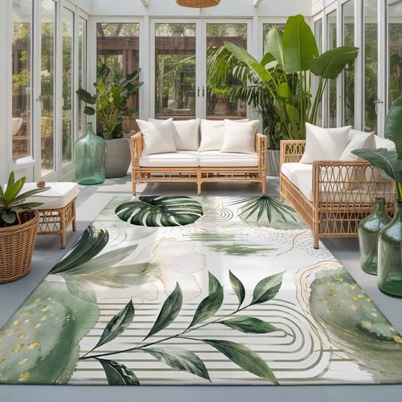 Area Rug 4x6ft, Green Monstera Leaf Tropical Leaves Washable Rugs for ...