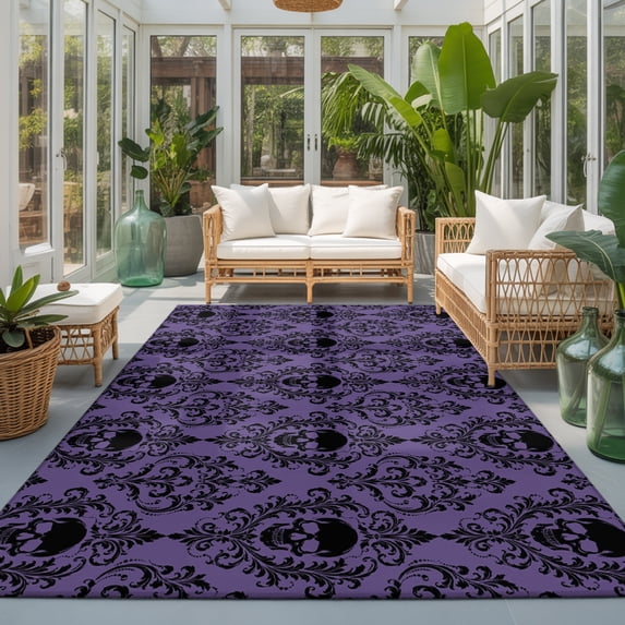 Area Rug 4x6ft, Halloween Skull Damask Flower Washable Rugs for Living ...