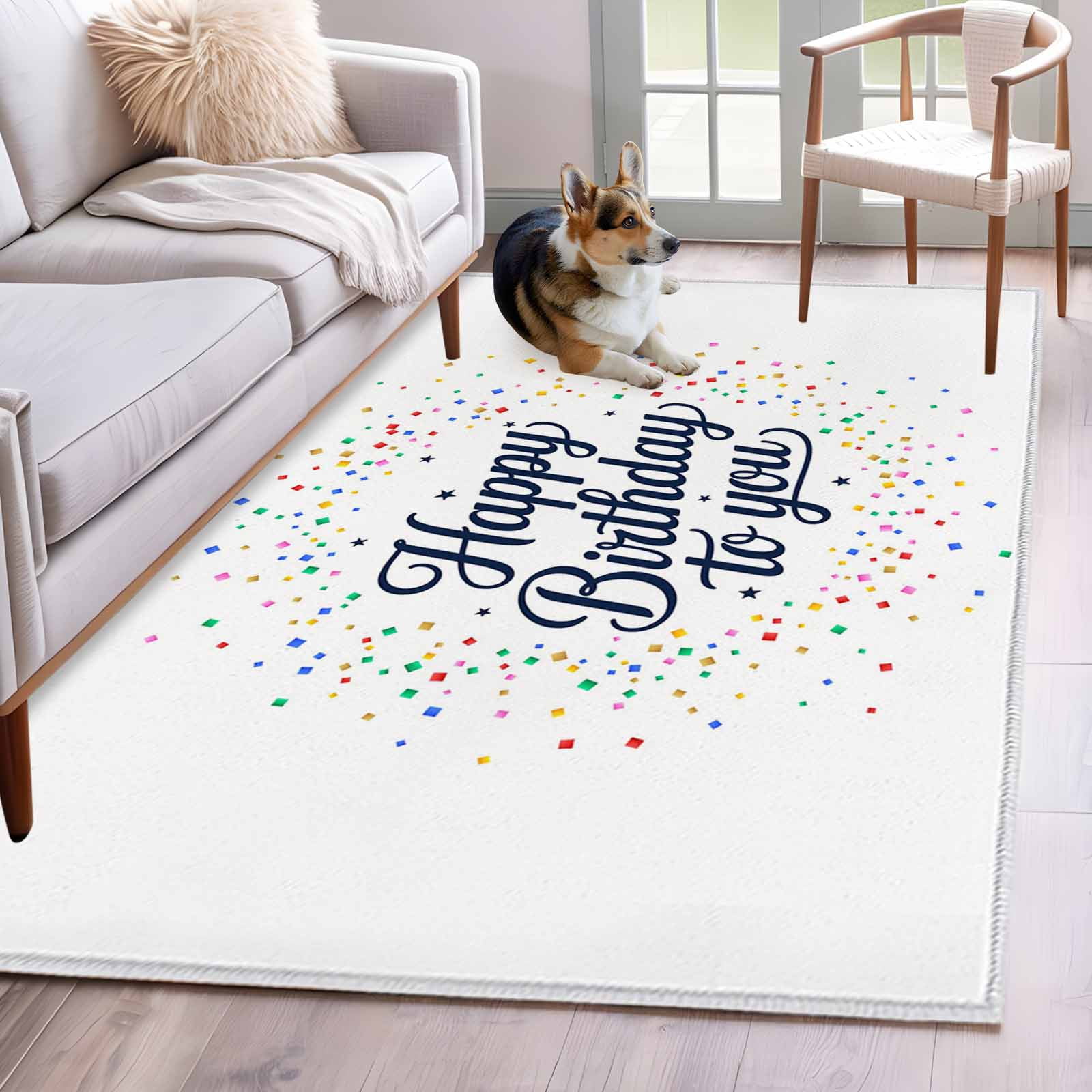 Area Rug 4x6ft, Happy Birthday to You Words Washable Rugs for Living ...