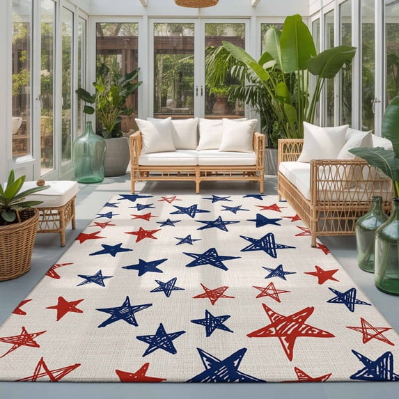 Area Rug 4x6ft, Independence Day Red Blue Star Seamless Washable Rugs ...
