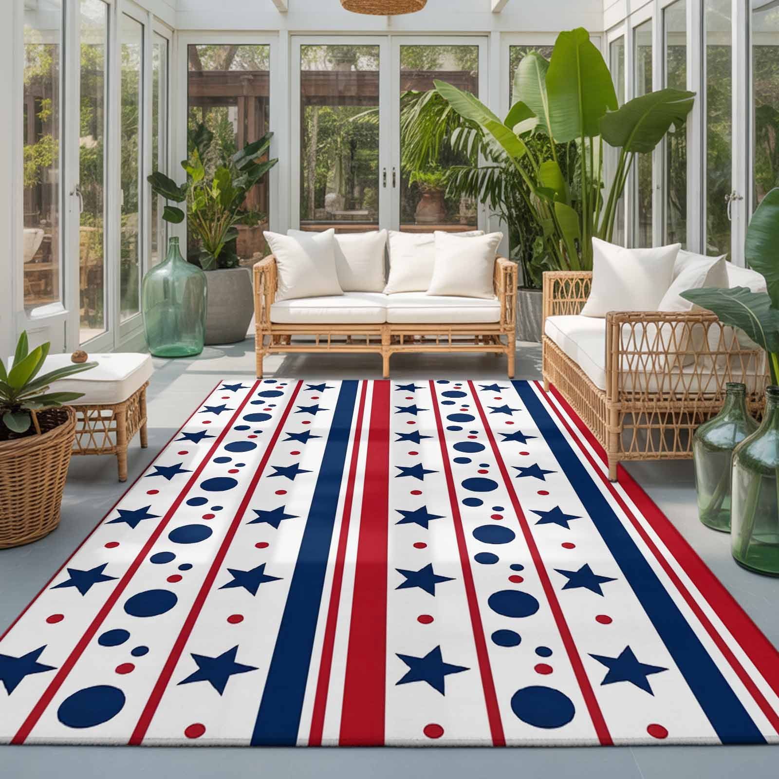 Area Rug 4x6ft, Independence Day Star Circle Washable Rugs for Living ...