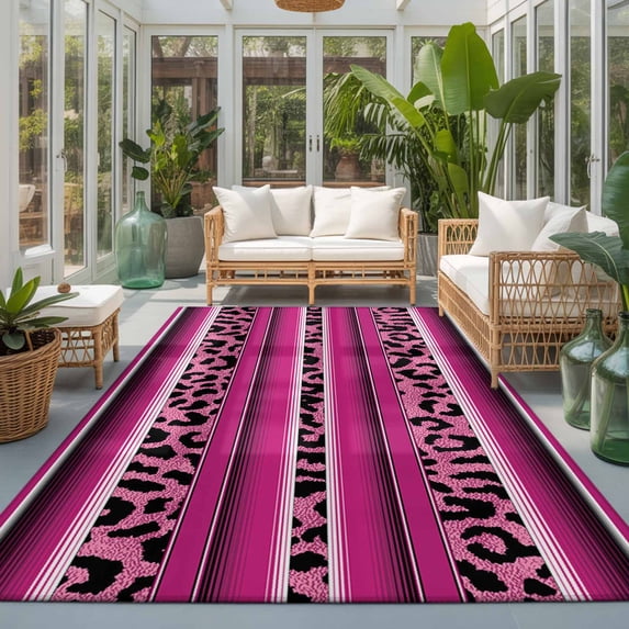 Area Rug 4x6ft, Mexican Rose Red Stripes Animal Print Texture Washable ...