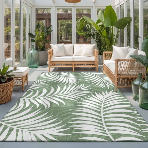 Area Rug 4x6ft, Palm Leaf Sage Green Washable Rugs for Living Room ...
