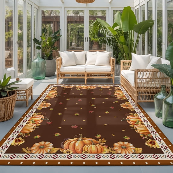 Area Rug 4x6ft, Pumpkin Sunflower Thanksgiving Fall Maple Leaves ...