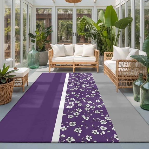 Area Rug 4x6ft, Rustic Flower Purple Gray Stitching Art Washable Rugs ...