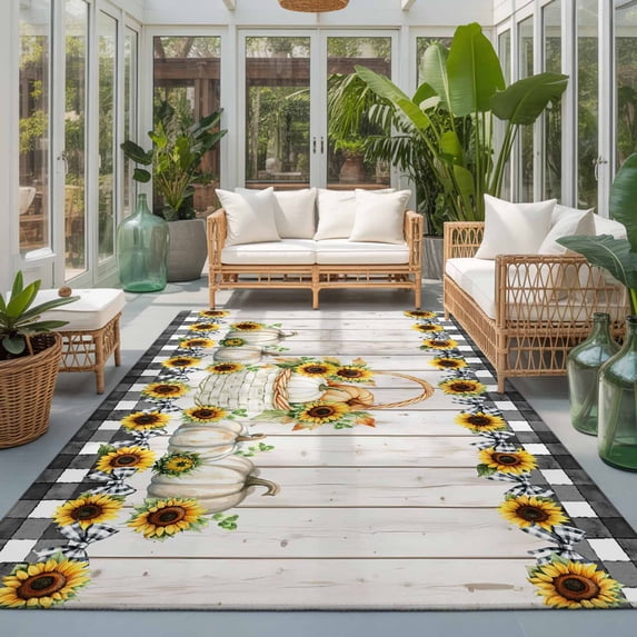 Area Rug 4x6ft, Rustic Pastoral Sunflower Pumpkin Washable Rugs for ...