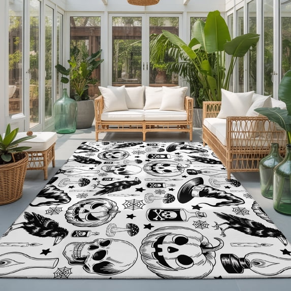 Area Rug 4x6ft, Scary Halloween Witch Hat Pumpkin Washable Rugs for ...