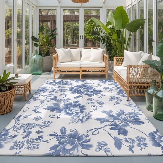 Area Rug 4x6ft, Summer Blue Flower Leaf Washable Rugs for Living Room ...