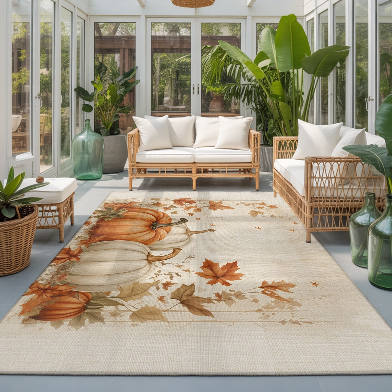 Area Rug 4x6ft, Thanksgiving Fall Pumpkin Leaf Washable Rugs for Living ...