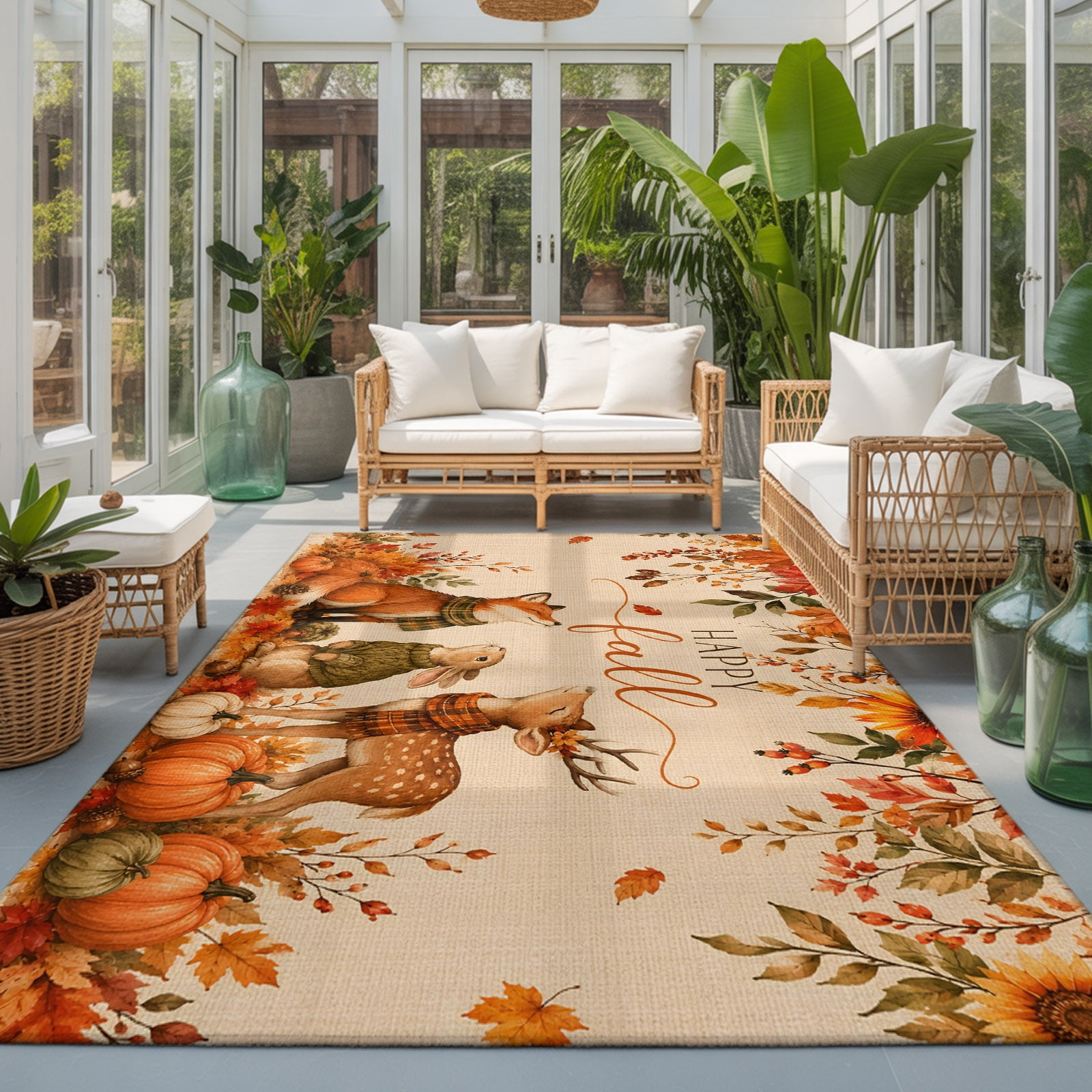 Area Rug 4x6ft, Thanksgiving Maple Leaf Pumpkin Washable Rugs for ...