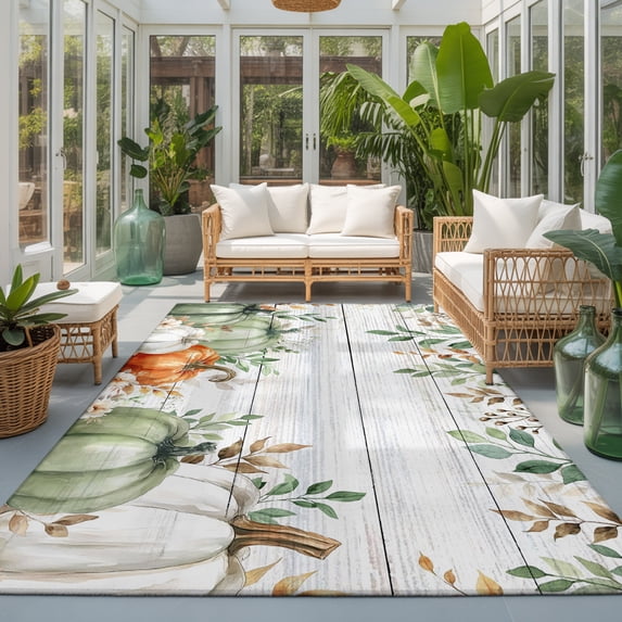 Area Rug 4x6ft, Thanksgiving Pumpkins Autumn Leaves Flower Washable ...
