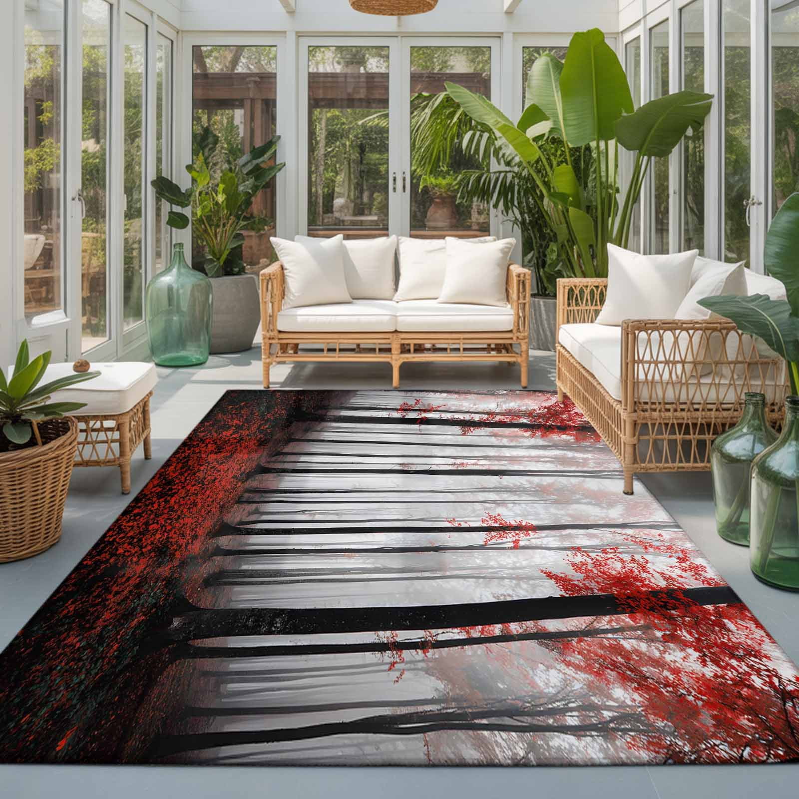 Area Rug 4x6ft, Thanksgiving Red Maple Leaves Washable Rugs for Living ...