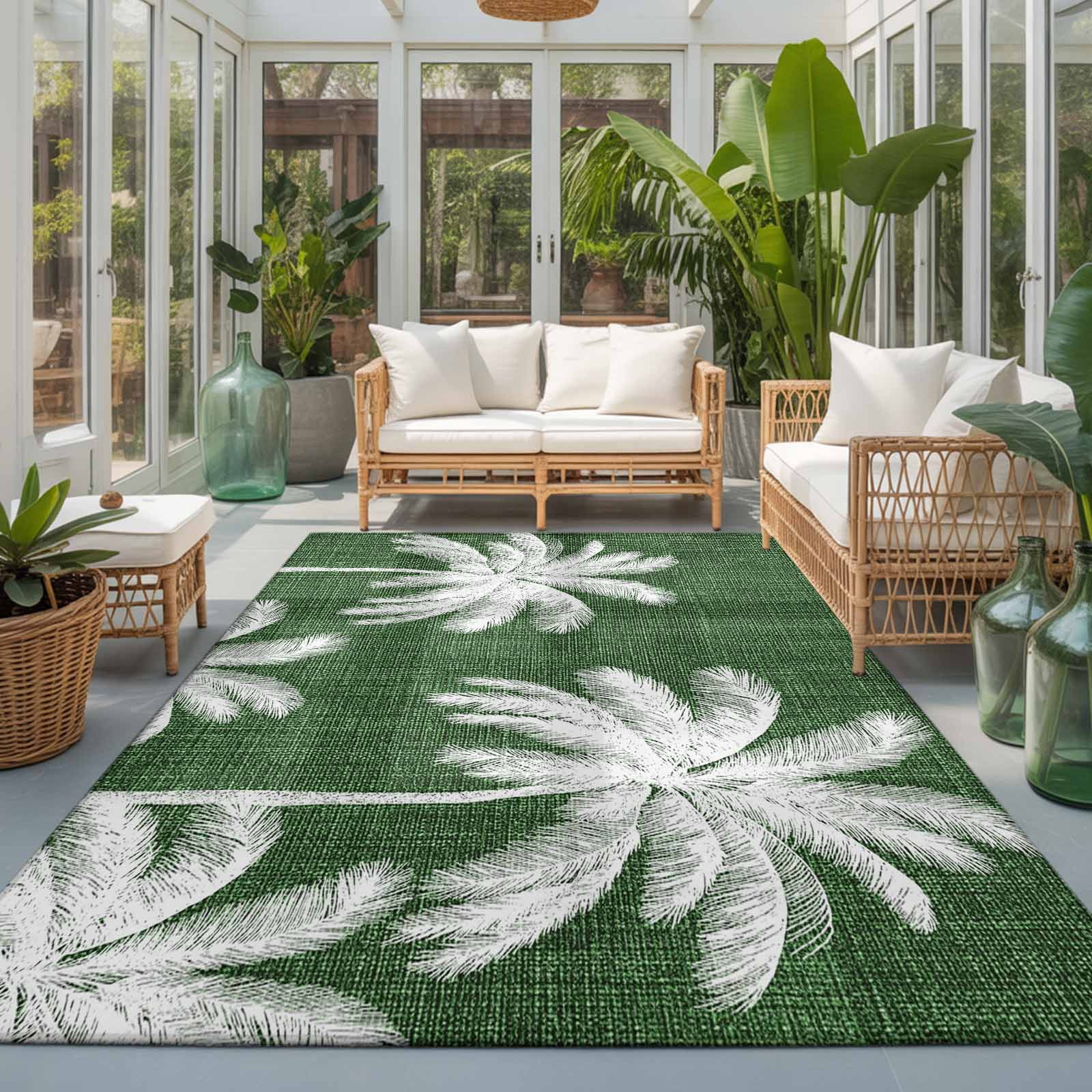 Area Rug 4x6ft, Tropical Coconut Tree Silhouette Washable Rugs for ...