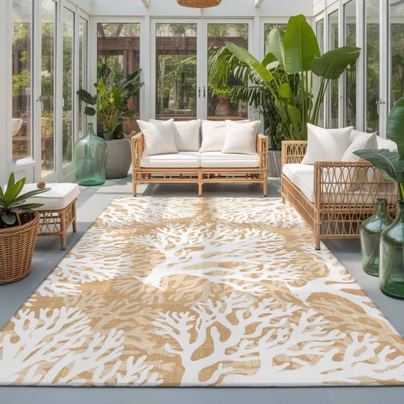 Area Rug 4x6ft, Underwater Marine White Coral Washable Rugs for Living ...