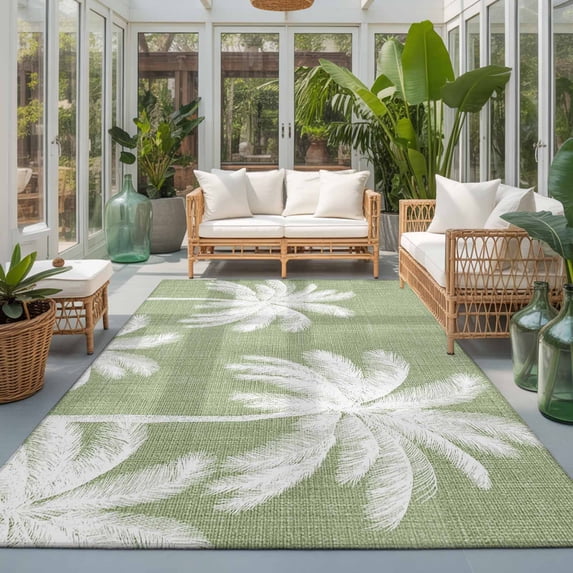 Area Rug 4x6ft, White Palm Trees Silhouette Green Linen Washable Rugs ...