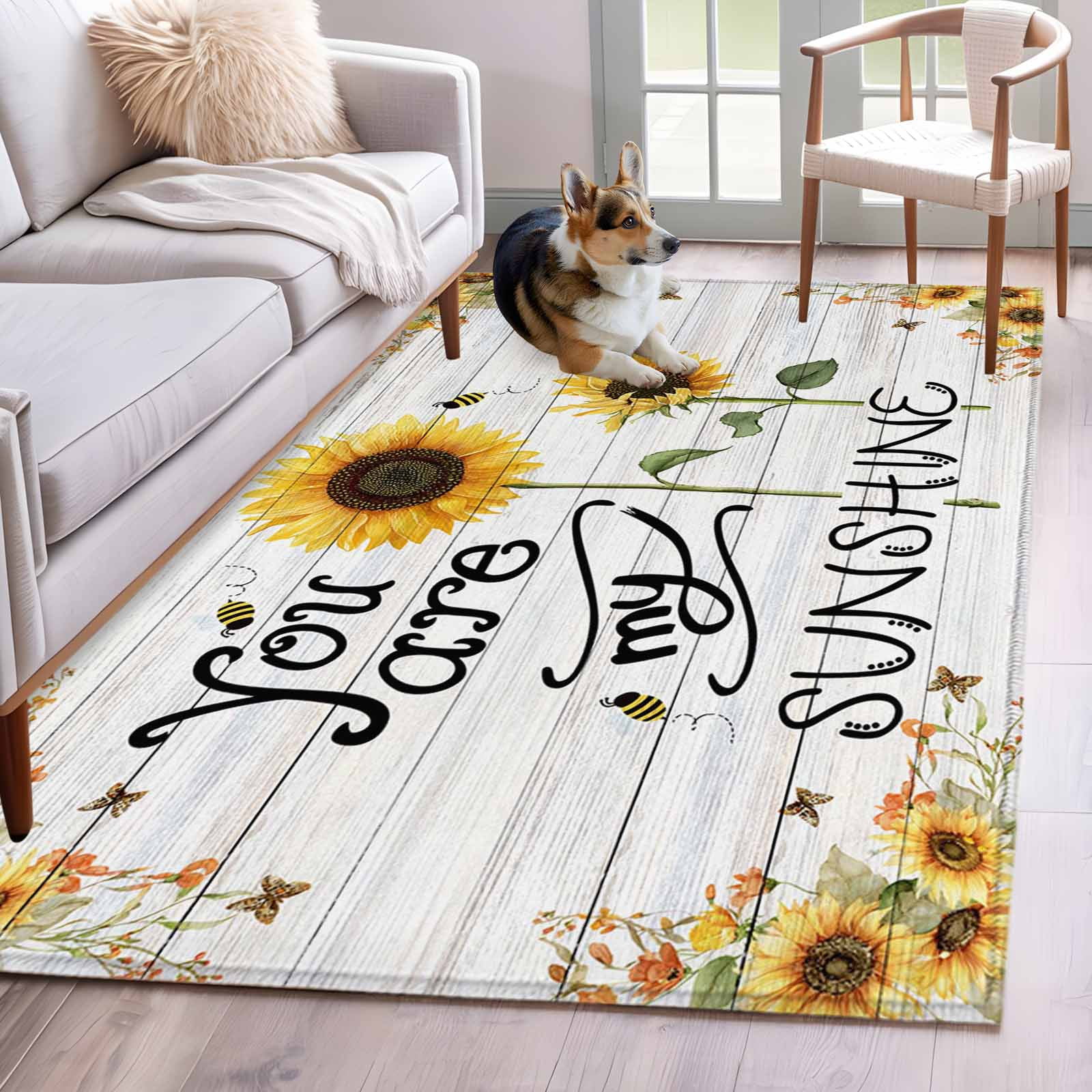 Area Rug 4x6ft, You Are My Sunshine Words on Farm Wood Washable Rugs ...