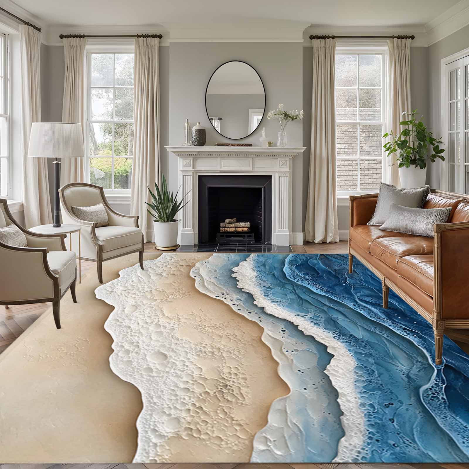 Area Rug 5'x7', Blue Beach Coastal Non-slip Runner Rug Carpet for ...