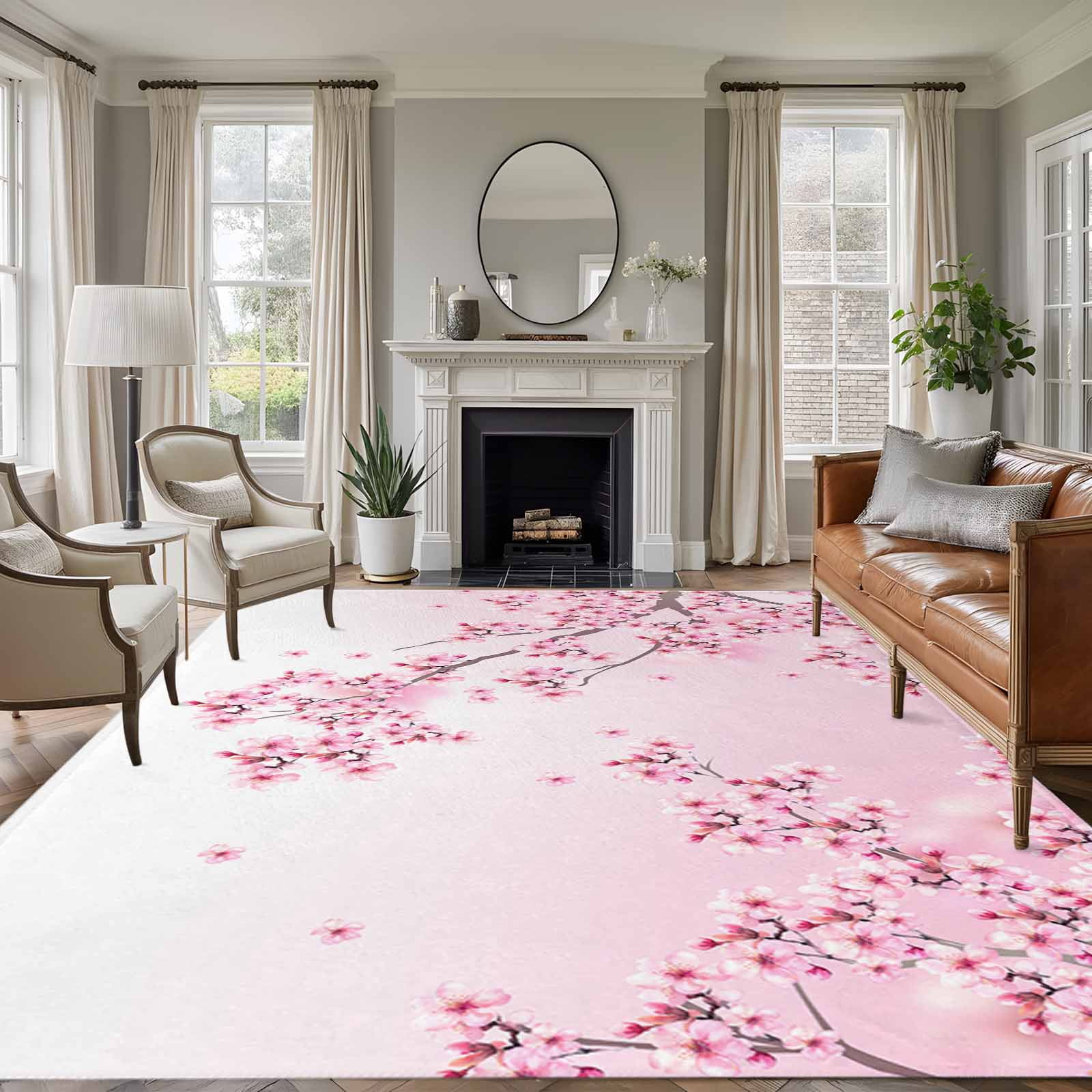 Area Rug 5'x7', Cherry Blossom Non-slip Runner Rug Carpet for Bedside ...