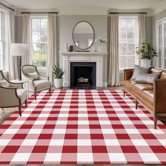 Area Rug 5'x7', Farmhouse Red Plaid Non-slip Runner Rug Carpet for ...
