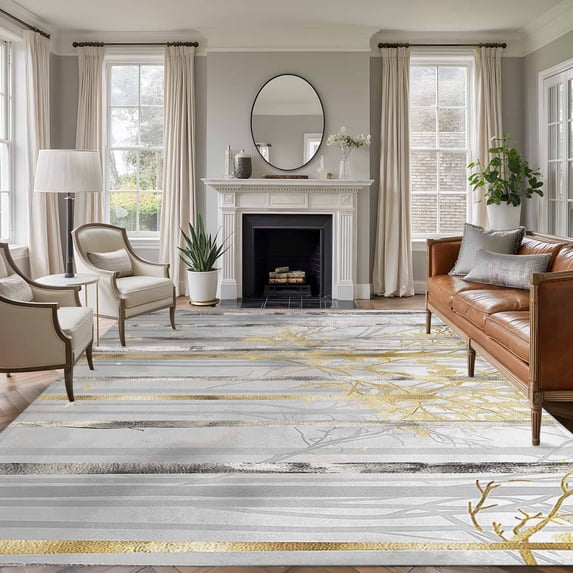 Area Rug 5'x7', Golden Grey Tree Non-slip Runner Rug Carpet for Bedside ...