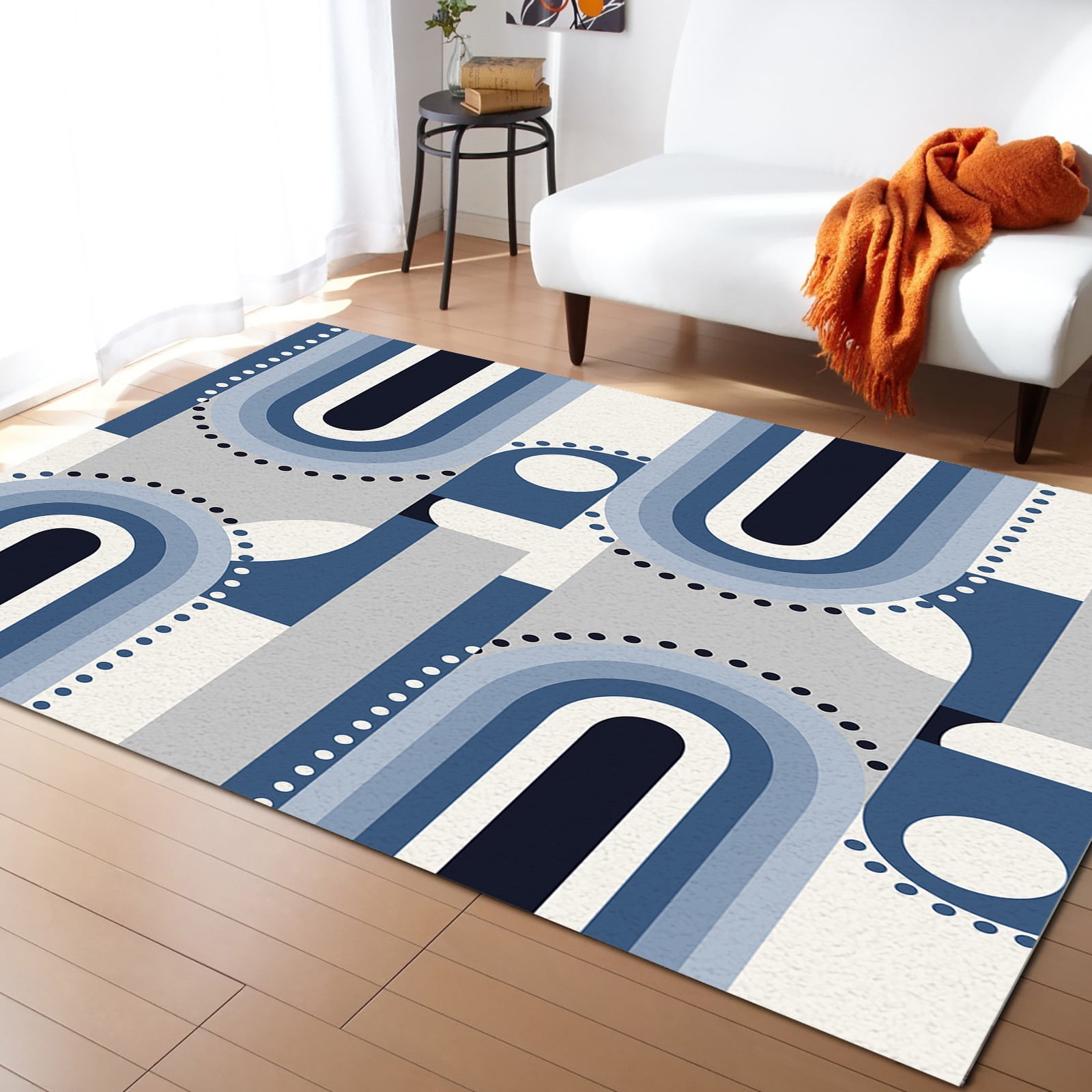 Area Rug 5'x7' Mid-Century Modern Curve Abstract Geometric Blue Gray ...
