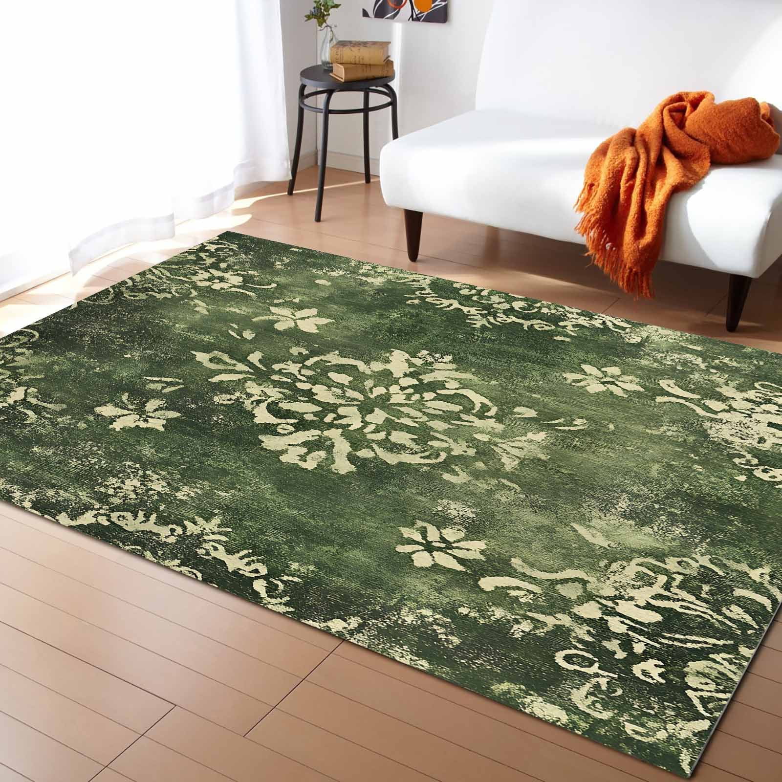 Area Rug 5'x7' Vintage Floral Ethnic Oriental Mottled Texture Green ...