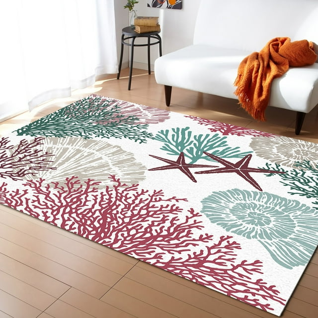 Area Rug 5'x8' Abstract Geometric Ocean Coral Shell Starfish Washable ...