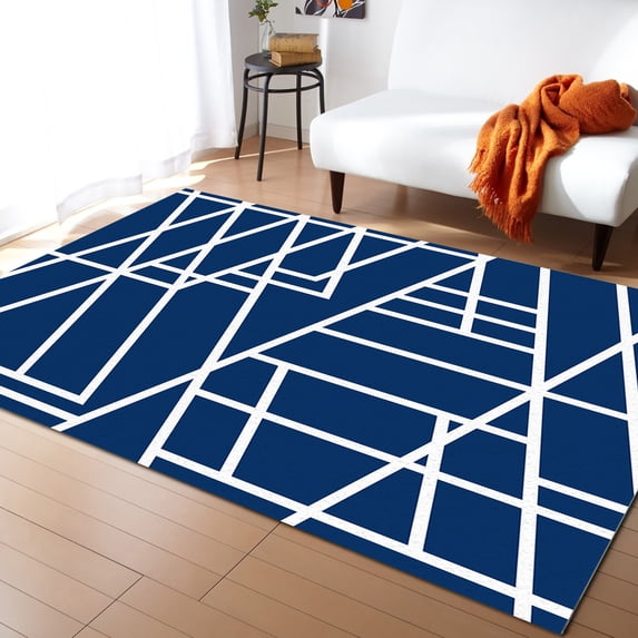 Area Rug 5'x8' Abstract Geometric White Line Blue Texture Washable Area ...
