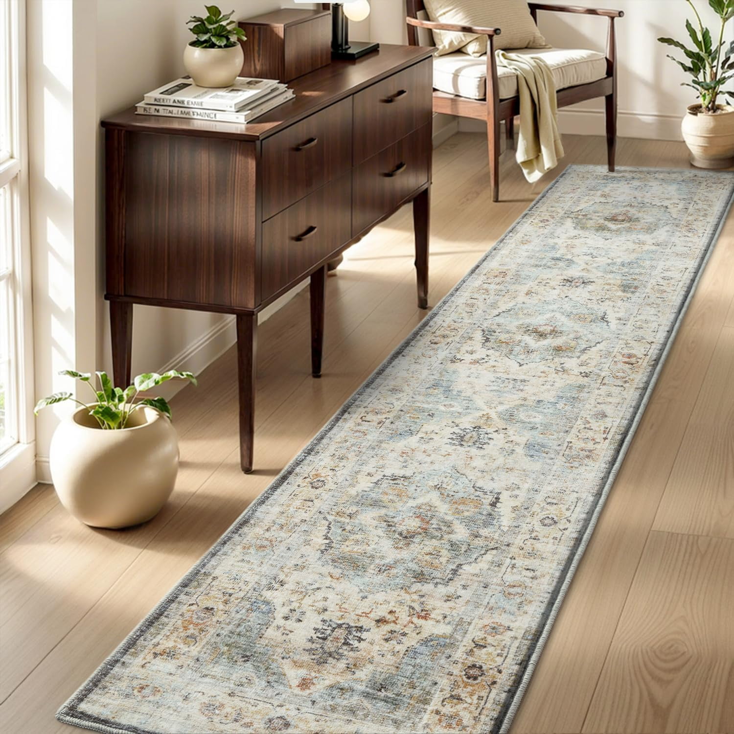 Area Rug 5X7 Rugs for Living Room-Vintage Soft Blue Rugs for Bedroom ...