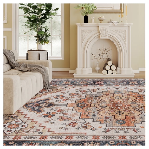 Area Rug 5x7, Washable Boho Rug Non-Slip, Medallion Carpet Living Room ...