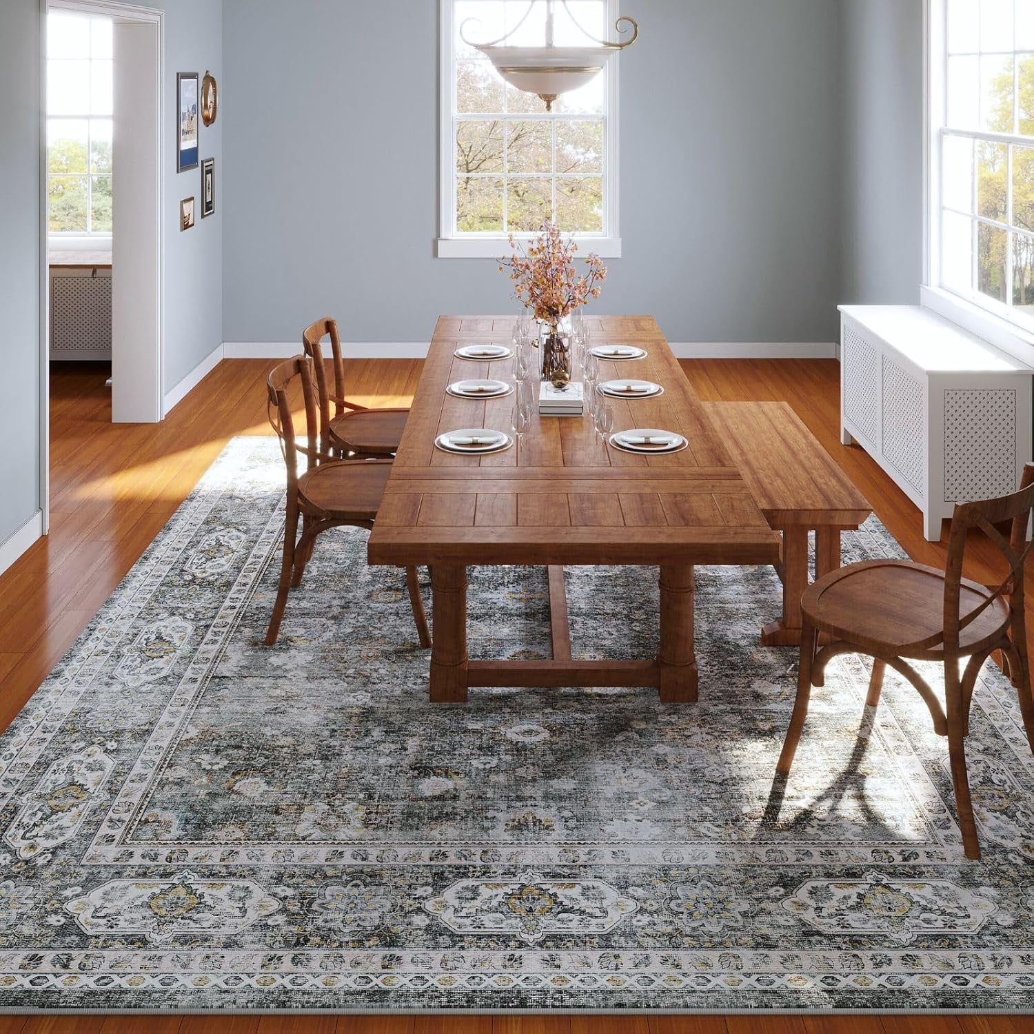 Area Rug 5x7 Washable Rug Boho Soft Non-Slip Non-Shedding Faux Wool ...