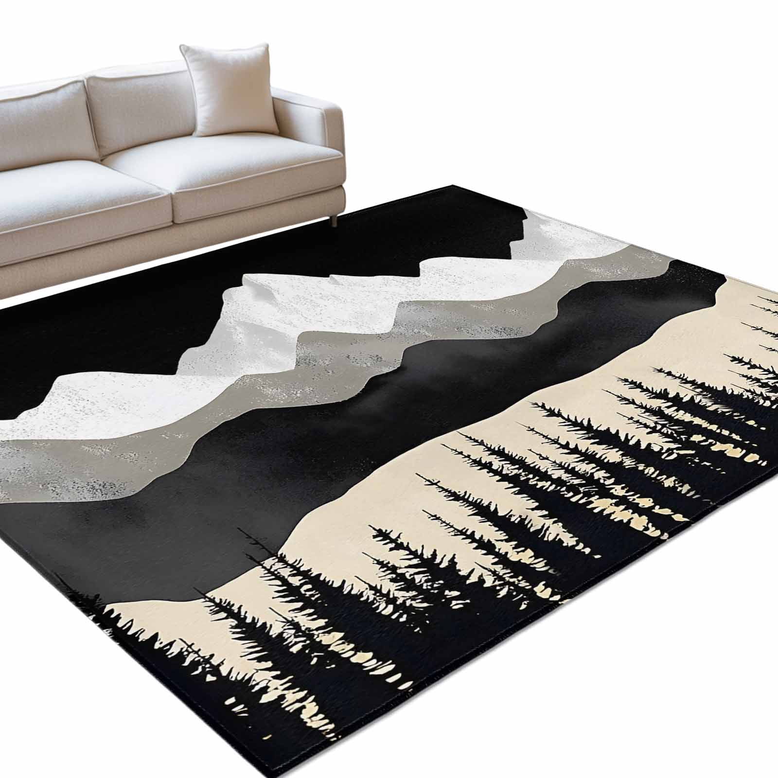 Area Rug 5x7ft Abstract Black White Mountain Washable Area Rugs for ...