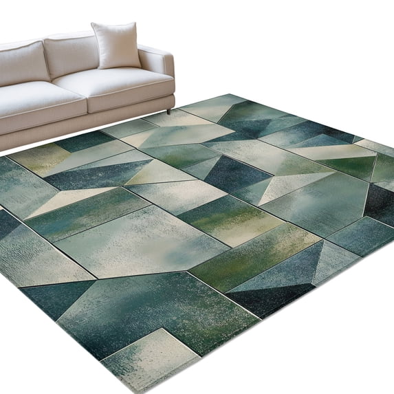 Area Rug 5x7ft Abstract Blue Green Geometric Painting Washable Area ...