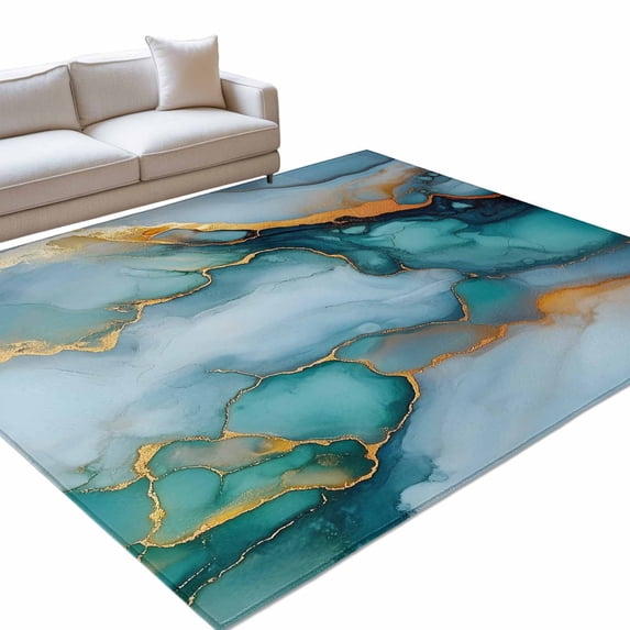 Area Rug 5x7ft Abstract Green Teal Marble Style Washable Area Rugs for ...