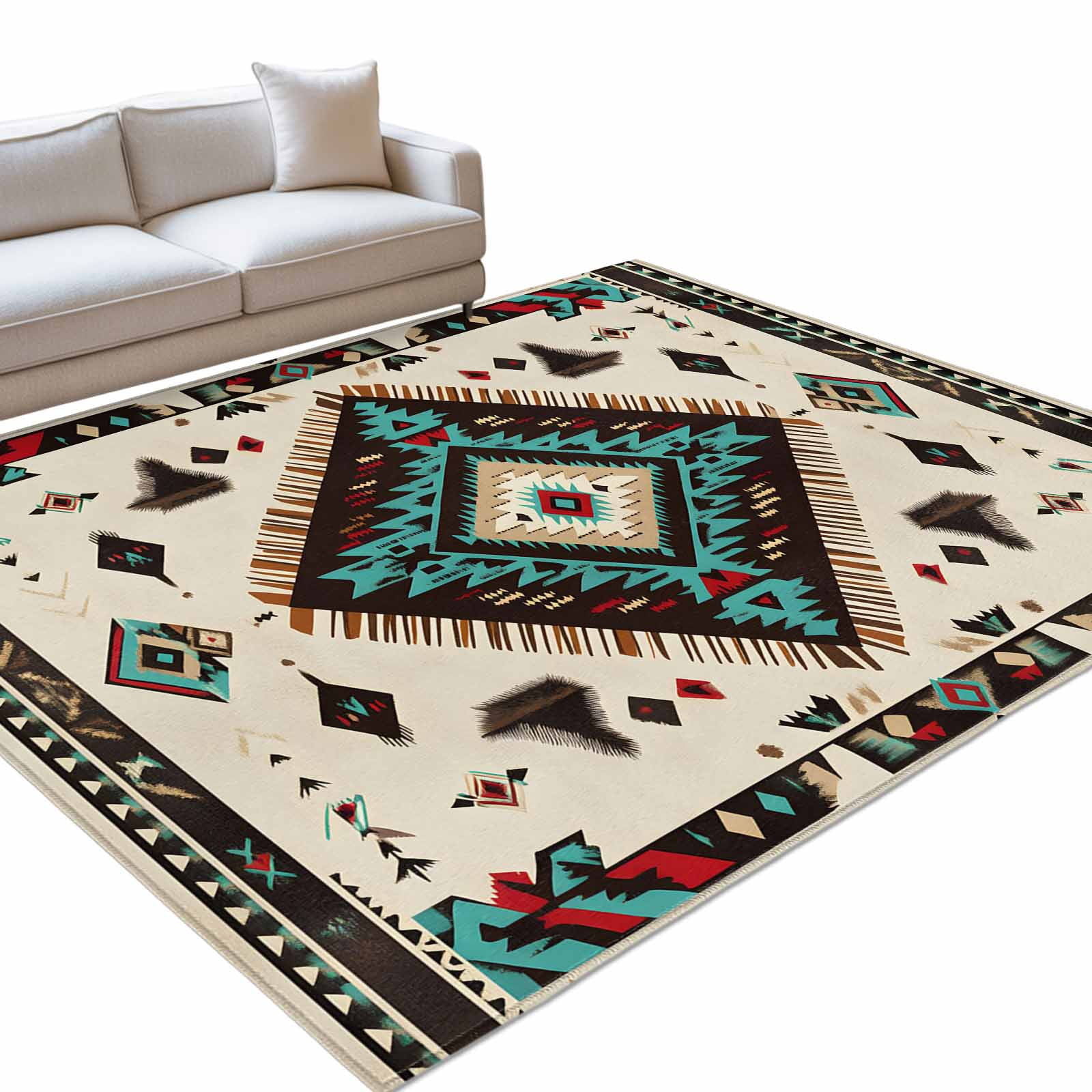 Area Rug 5x7ft Abstract Green off White Geometric Washable Area Rugs ...
