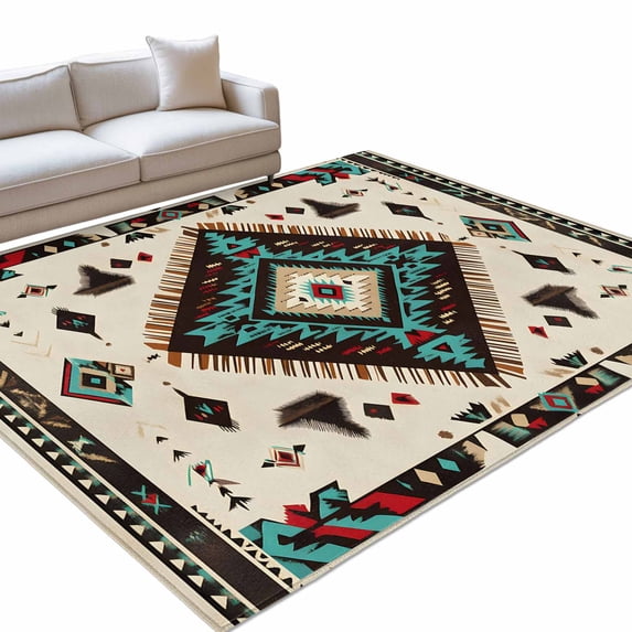Area Rug 5x7ft Abstract Green off White Geometric Washable Area Rugs ...