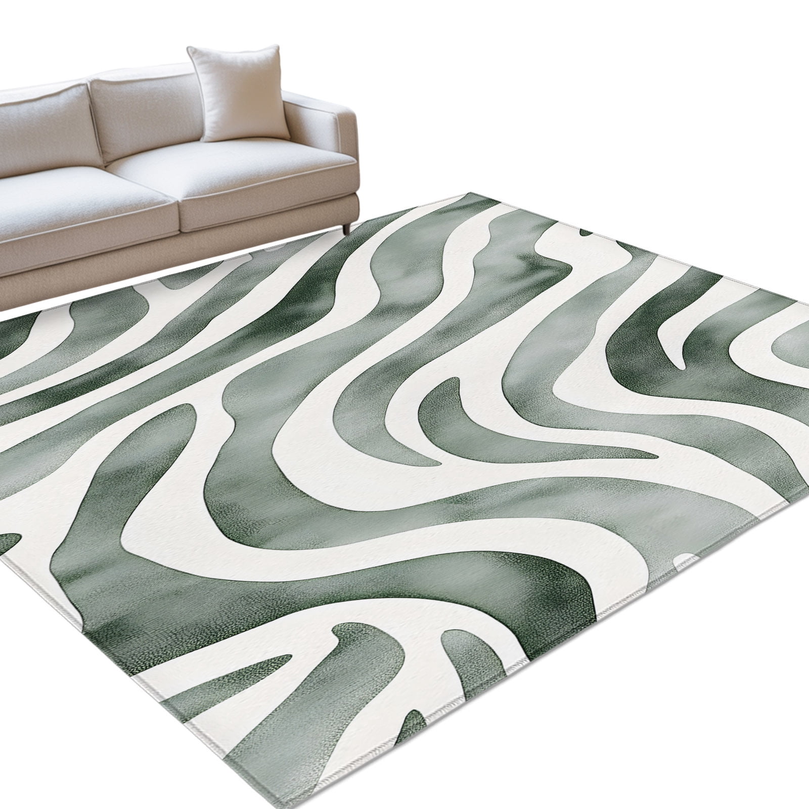 Area Rug 5x7ft Abstract Green White Waves Washable Area Rugs for Living ...