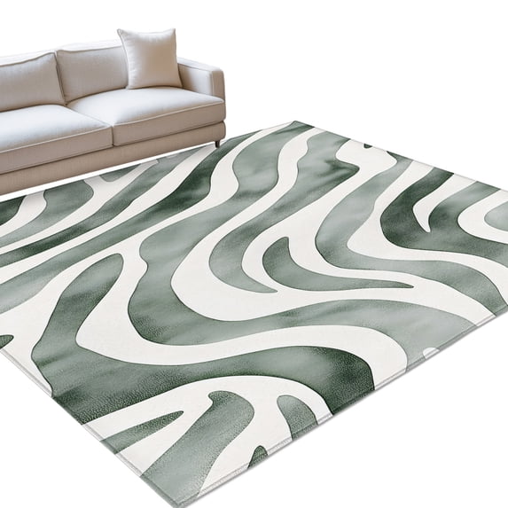 Area Rug 5x7ft Abstract Green White Waves Washable Area Rugs for Living ...