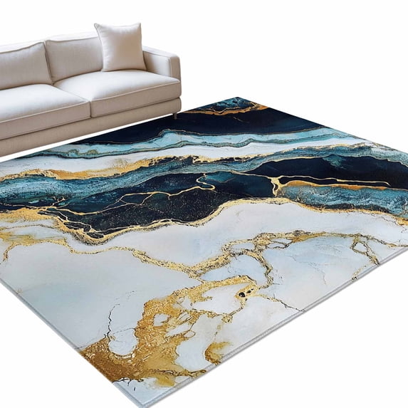 Area Rug 5x7ft Abstract White Blue Black Texture Washable Area Rugs for ...