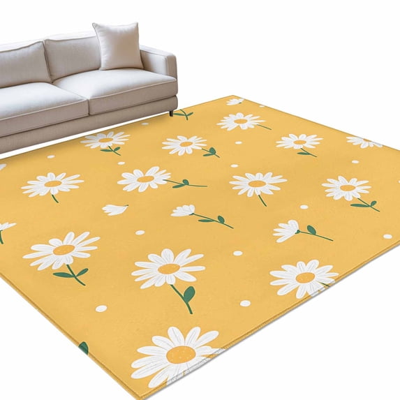 Area Rug 5x7ft Abstract White Flowers Washable Area Rugs for Living ...