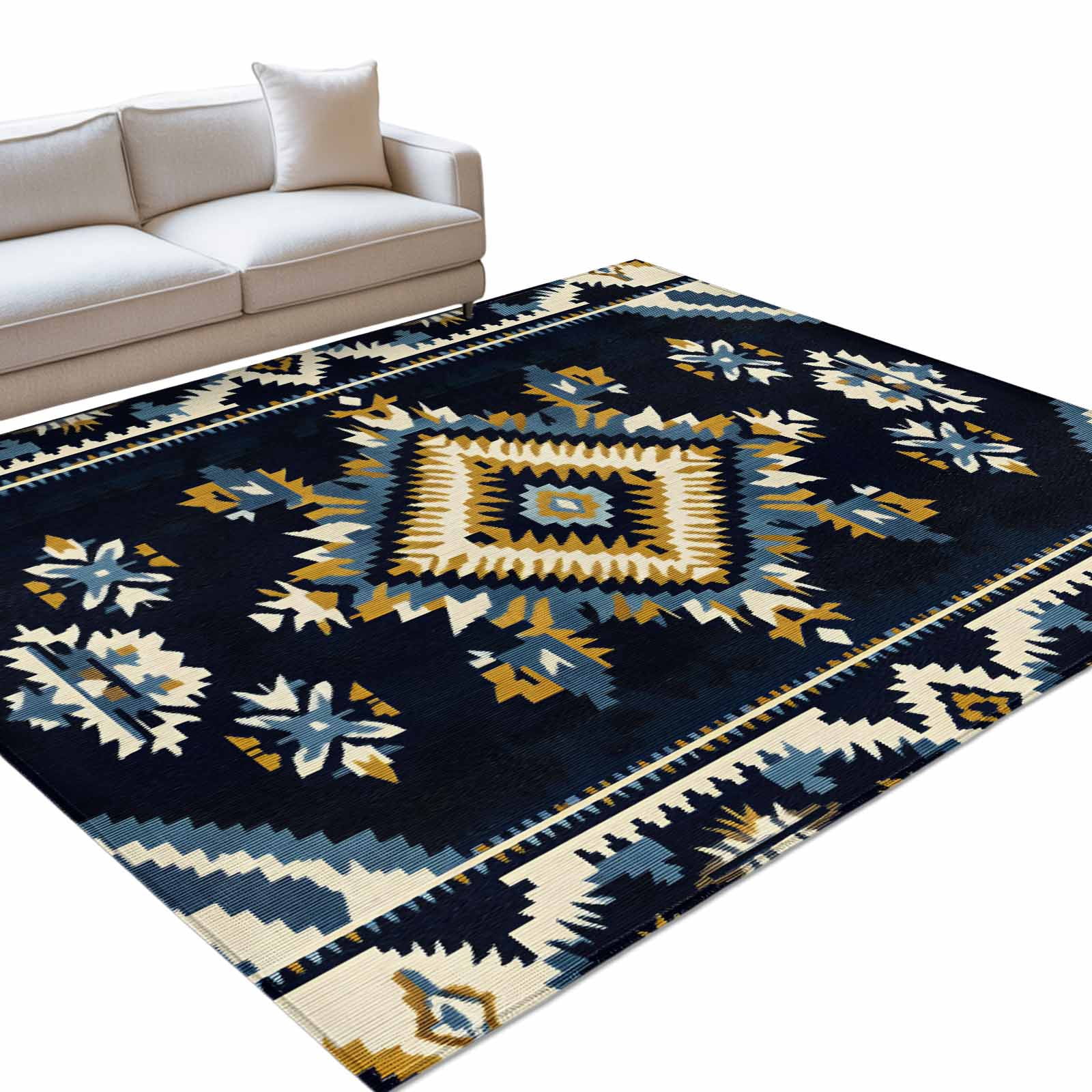 Area Rug 5x7ft Abstract Yellow Blue Geometric Washable Area Rugs for ...