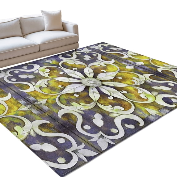 Area Rug 5x7ft Abstract Yellow Floral Washable Area Rugs for Living ...