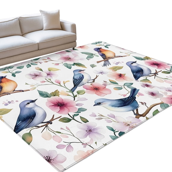 Area Rug 5x7ft Bird Floral Washable Area Rugs for Living Room Spring ...